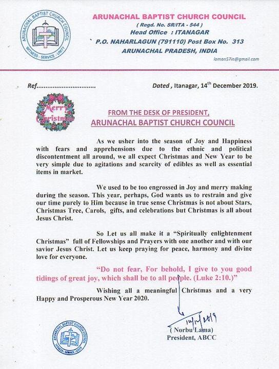 MESSAGE BOARD | Arunachal Baptist Church Council
